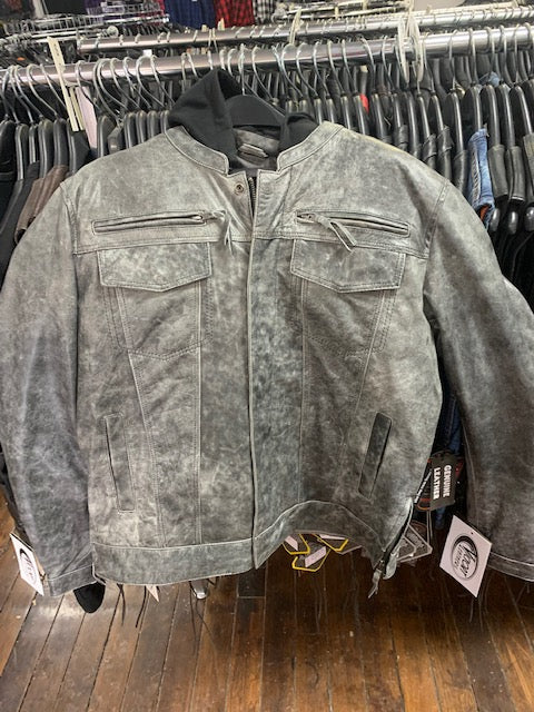 Men's Distress Grey Leather Motorcycle Jacket | Victory Leathers ...